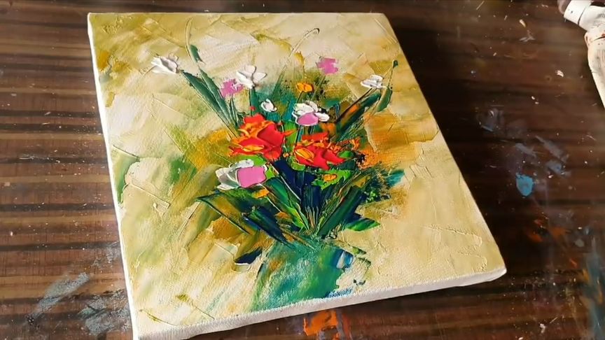 手工绘画作品,抽象花卉的简单画法!