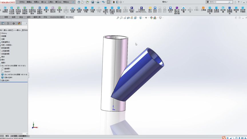 solidworks绘制激光切管图的案例解析,两根相贯管,#激光切割