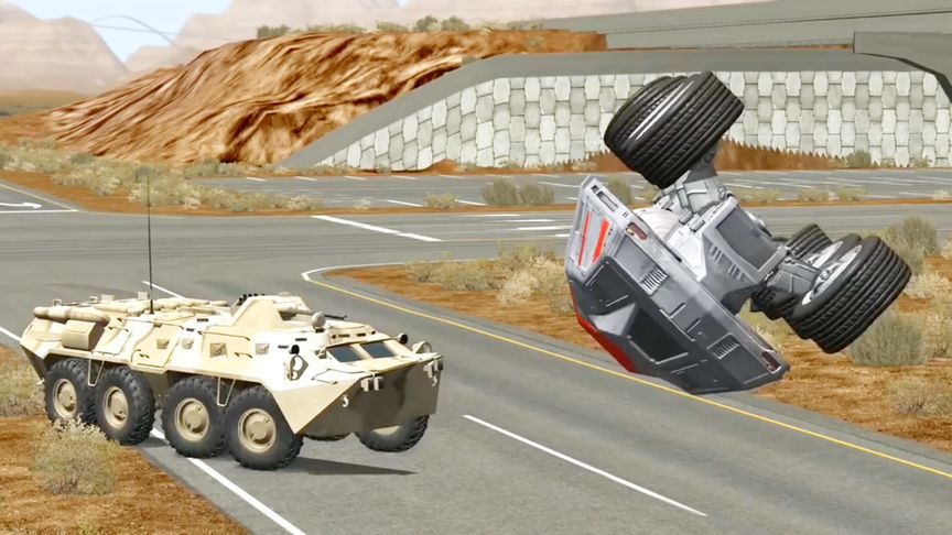 BeamNG：疯狂的警车开足马力公路追逐超速的装甲车，车祸模拟器