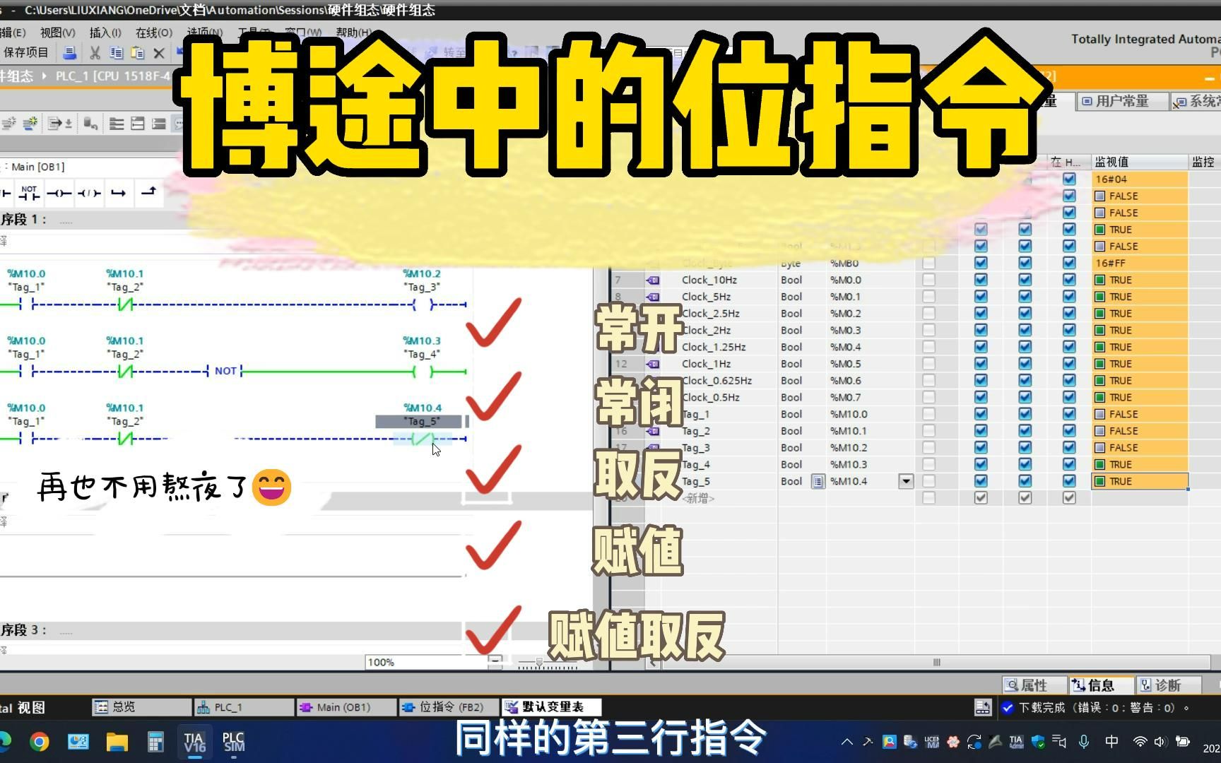 博途位指令常开、常闭、取反、赋值、赋值取反,还知道怎么用吗?