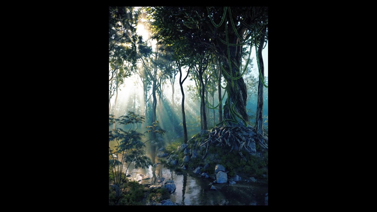 【C4D教程】Oc渲染阳光照射树林小溪自然环境写实风格