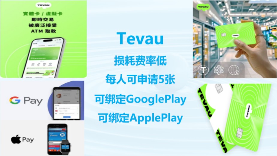 Tevau神级美元U卡,微信支付宝消费损耗极低,支持applepay googlepay...