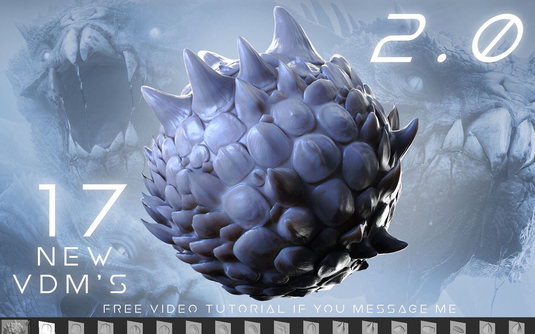 【教程+ZB笔刷免费下载】ZBrush龙鳞鳄鱼蜥蜴鳞片动物皮肤ZBP笔刷...