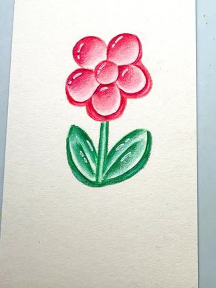 画朵亮晶晶的小红花送给你的好朋友 #花朵简笔画 #简易花草画法 #...