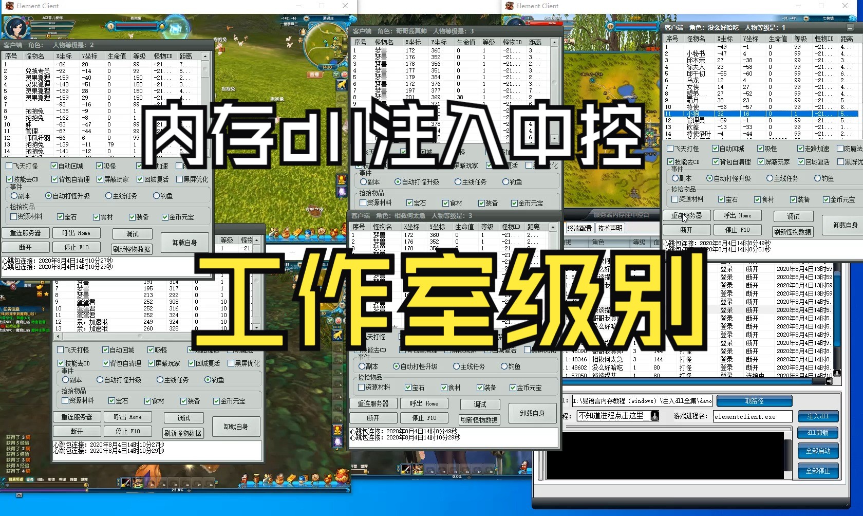 pc易语言/端游内存注入/内存中控多开/辅助功能教学演示(仅仅作技术...
