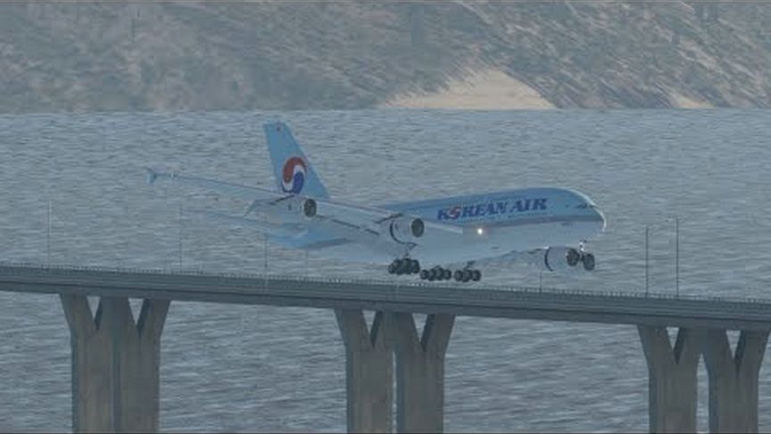 模拟飞行-将空客A380客机降落在金门大桥上