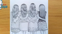 素描画四名闺蜜姐妹,非常简单适合初学者,详细绘画教程