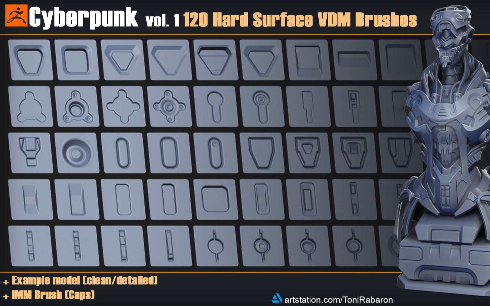 【ZB笔刷免费下载】120个ZBrush赛博朋克风格硬表面笔刷zbp画笔 ...