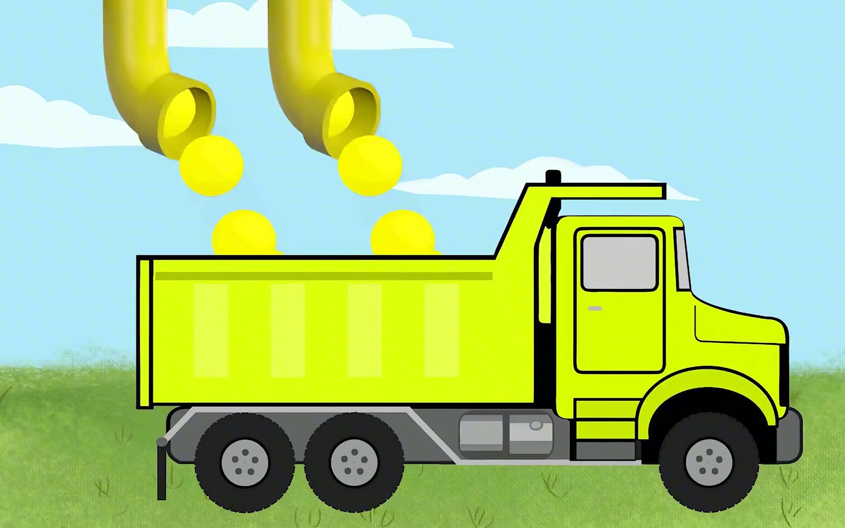 工程车趣味动画:工程车趣味益智动画 大卡车运输彩球