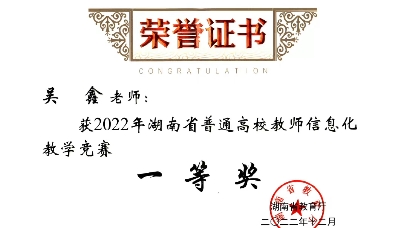 湖南省普通高校教师信息化教学竞赛一等奖