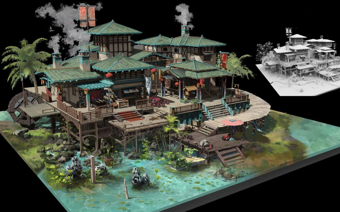 【3Dmax建模】制作大场景很难吗?从零开始教你制作古风大场景,学过...