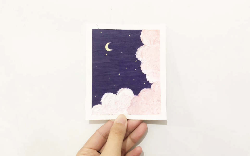 【油画棒】紫色治愈系星空|零基础也能画出来的油画棒|绘画过程