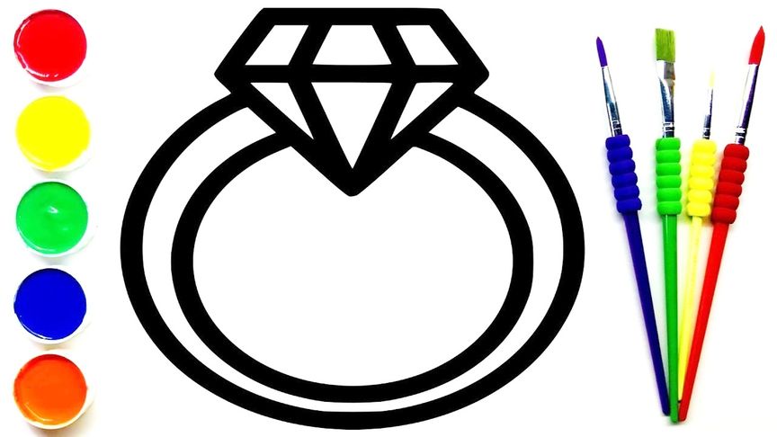 简笔画画钻石戒指等,边涂色边学习颜色,绘画教程