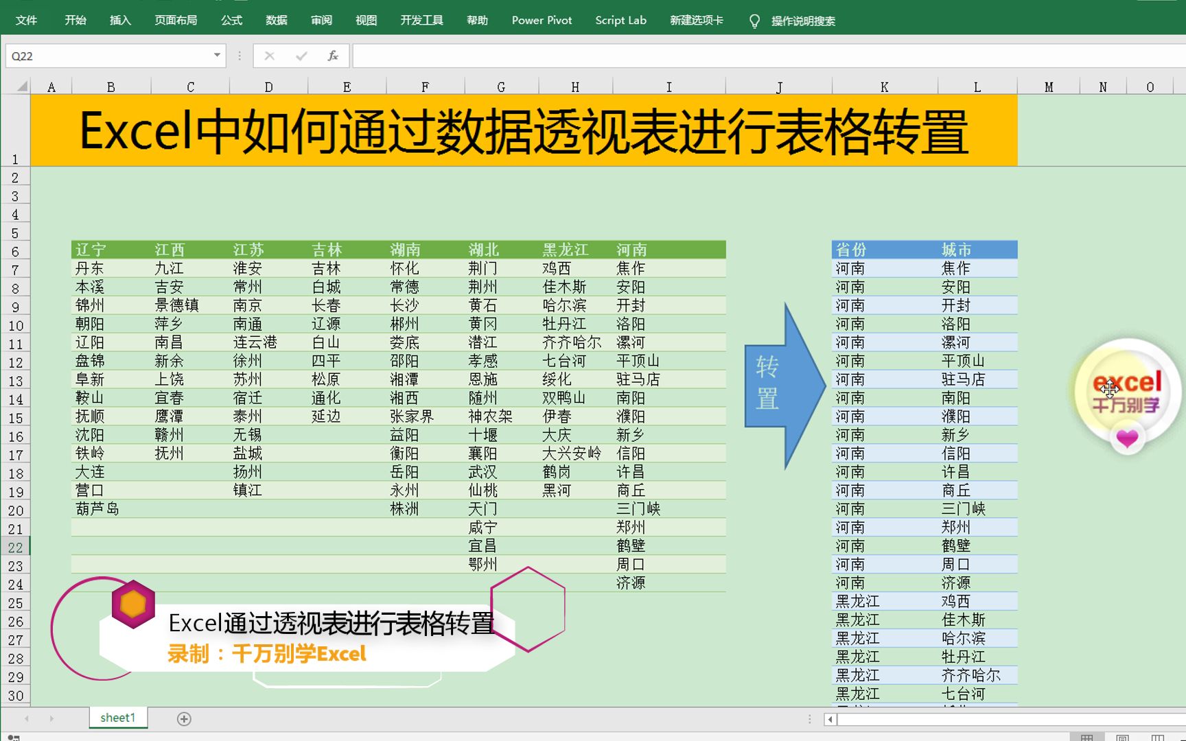 Excel中如何通过数据透视表进行表格转置