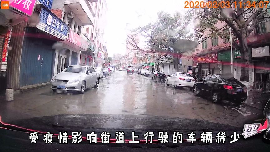 行车记录仪拍摄,疫情期间福州长乐区鹤上镇的街道道路。