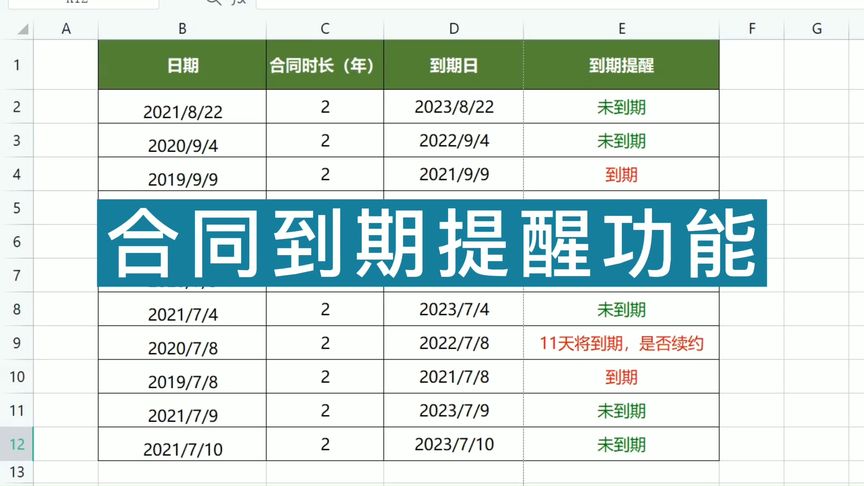 excel合同到期提醒设置,这样提醒,再也不担心合同过期了!