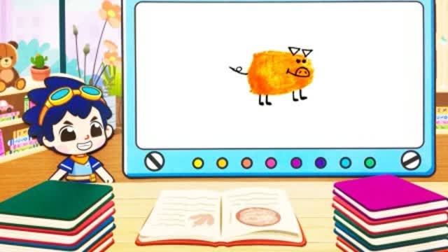 旗旗号手绘动画:用指纹画一只可爱的小猪,皮皮鲁学会了吗