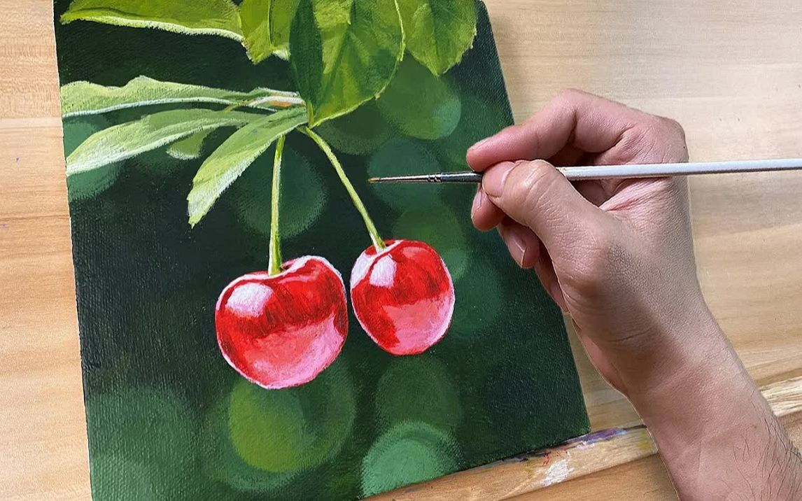 【丙烯画】【绘画教程】樱桃-How to Paint Cherry Acrylic Painting ...