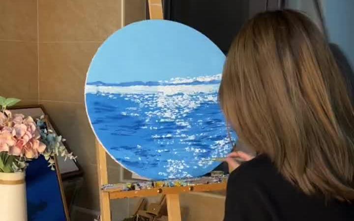 画画博主 沉浸式刮腻子的一天ߌ�沉浸式画画 石英砂丙烯画