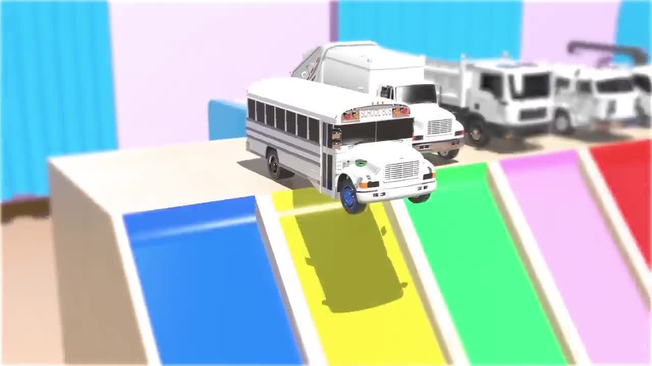 卡通宝宝动画车车开进彩色的池塘里面,变成彩色,太漂亮啦