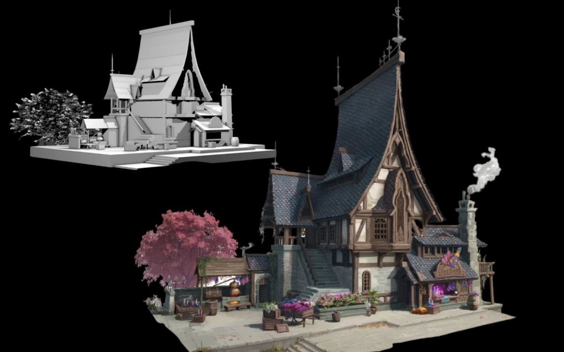 ...场景建模】乡村村里的土瓦屋小房子,次世代场景模型布线卡线制作