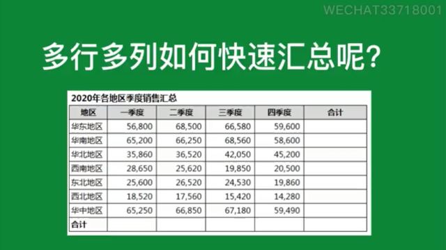 Excel多行多列数据如何快速进行汇总?