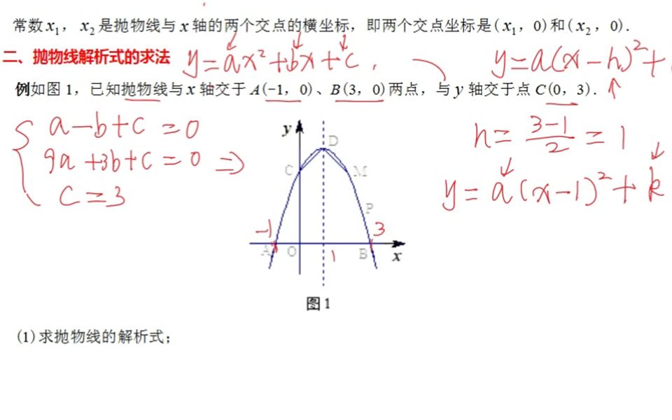 数学中考初三[第9课] 求抛物线解析式的方法举例