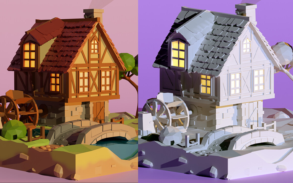 【3dmax场景建模】简单小场景纯色渲染模型制作,3dmax新手场景建模...