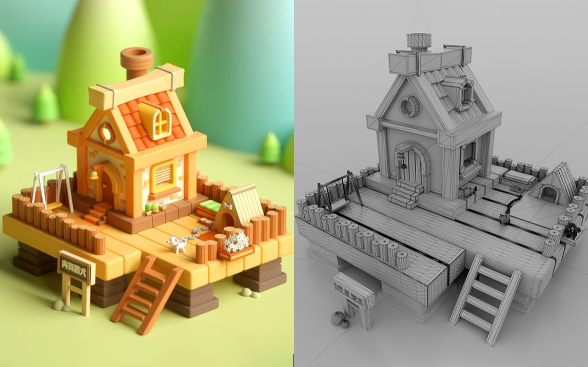 建模犹如搭积木?maya基础场景搭建教学,简单卡通小场景建模教程,...