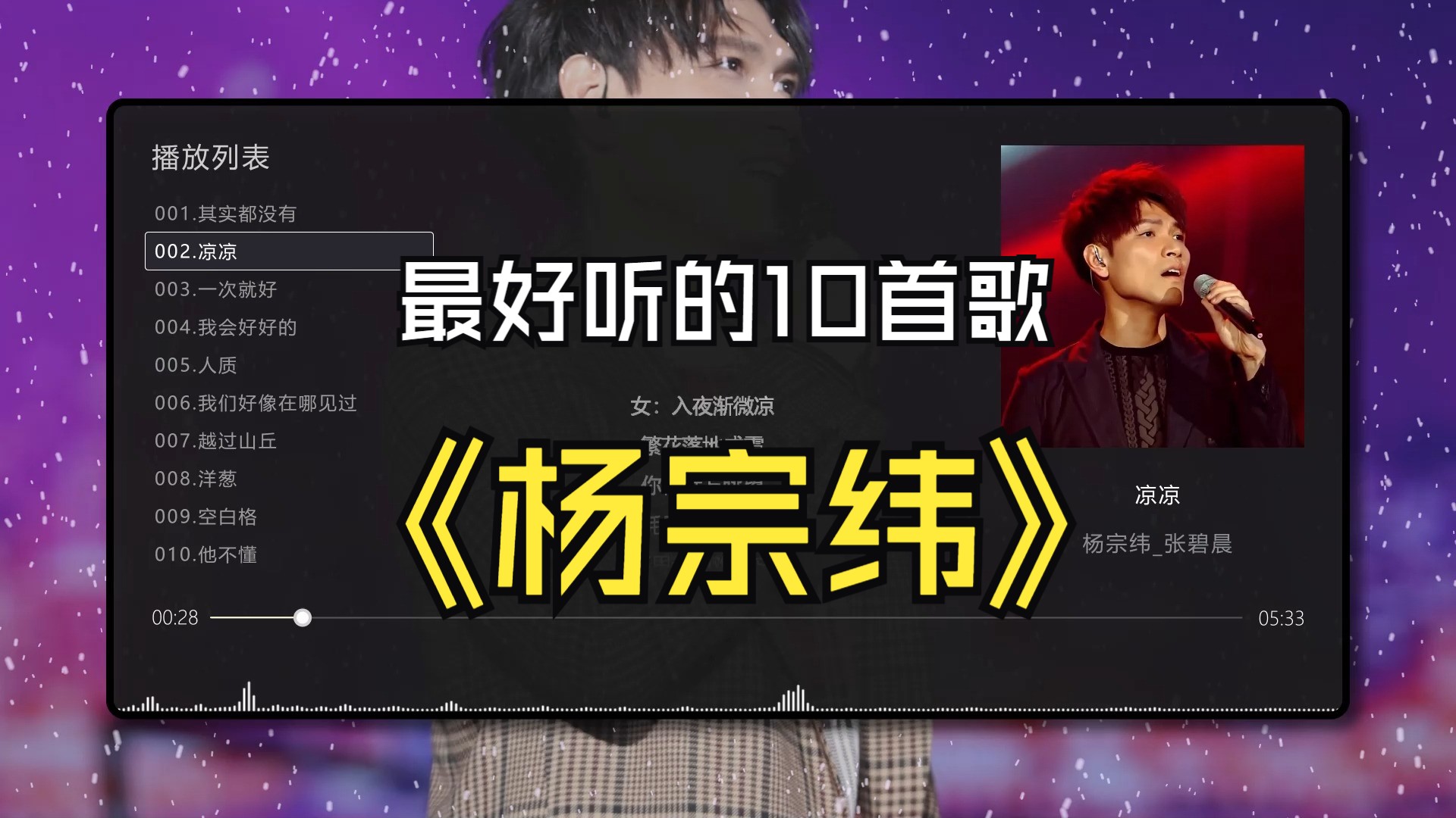 【杨宗纬】最好听的10首歌曲合集,无损音质专辑,同步歌词(提醒评论区...