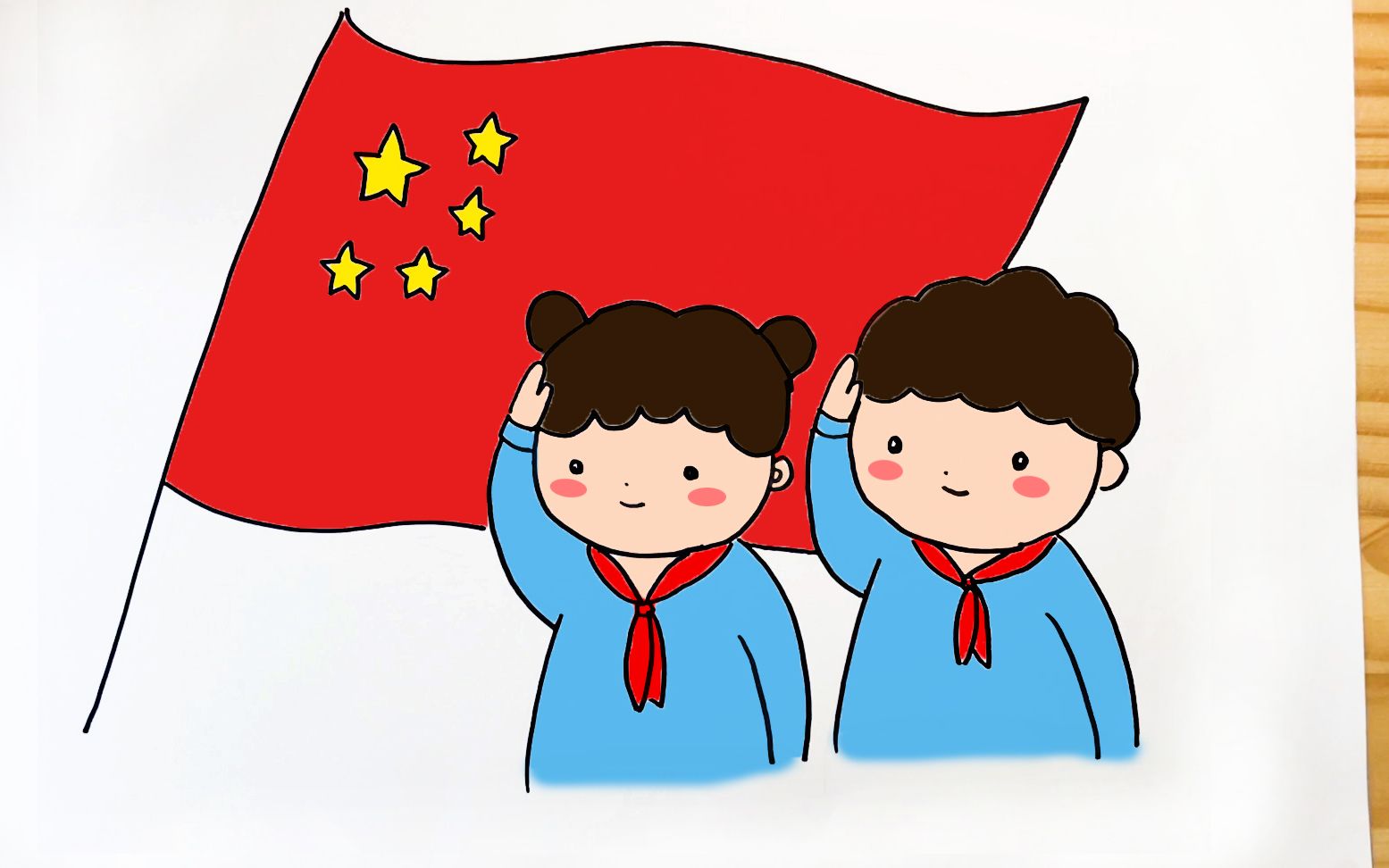 学画国旗下敬礼的少先队员简笔画,一起来试试吧