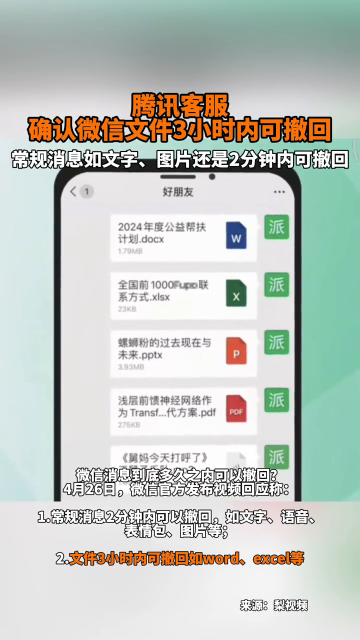微信文件3小时内可撤回