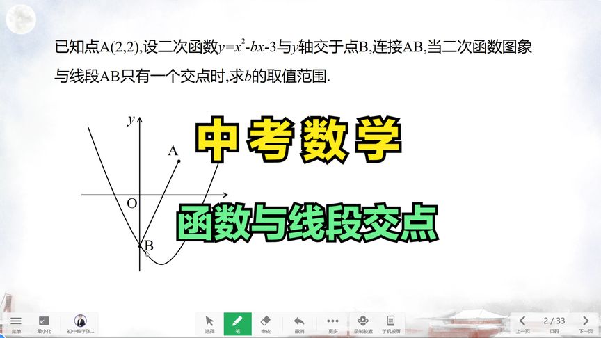 中考数学:二次函数与线段交点问题