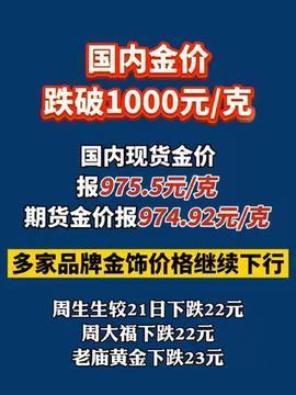 国内金价跌破千元关口