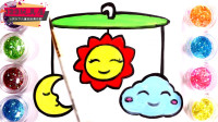 几分钟就能画好一个很漂亮的风铃,上面有太阳,有月亮,有星星呢