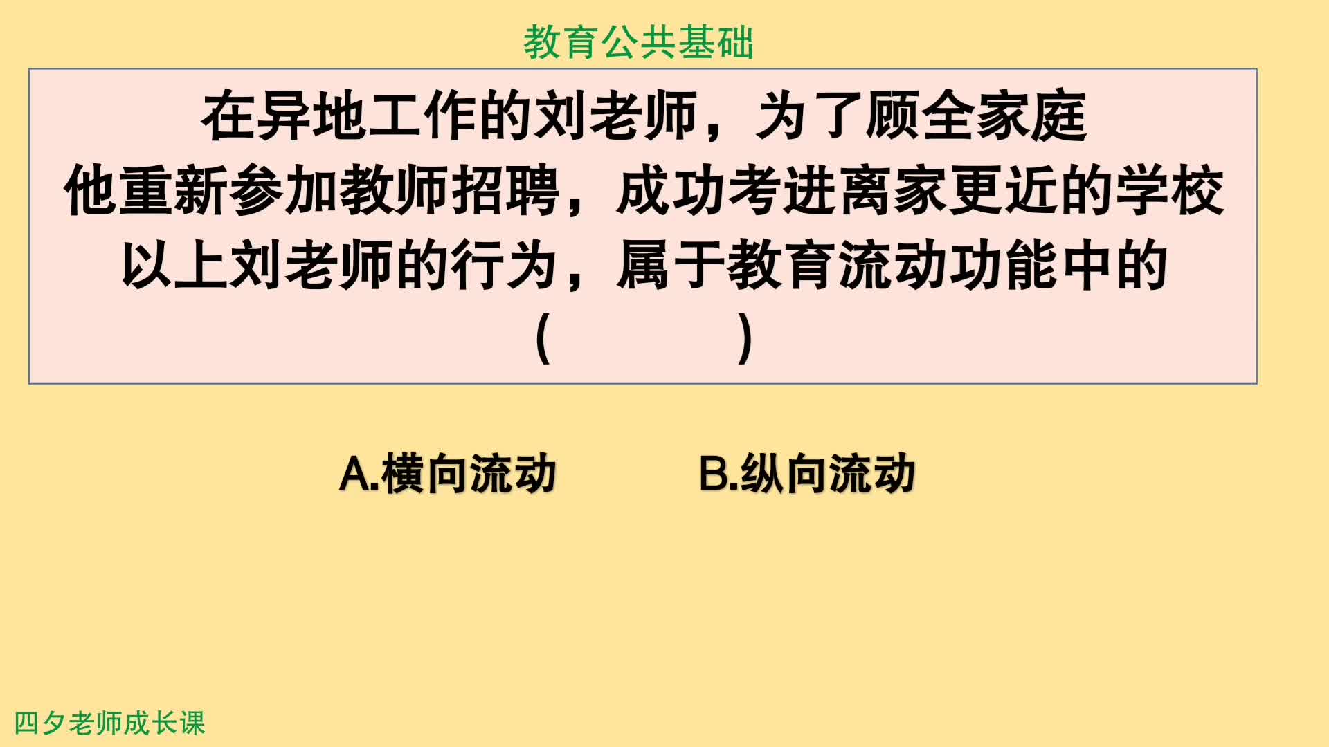 教育公共基础:刘老师异地考回家旁学校,属于教育流动功能中的?
