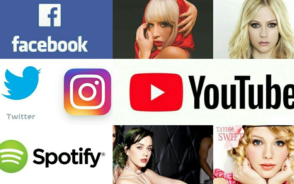 欧美歌手们在五大社交软件上的关注量Spotify,Instagram,Twitter,...