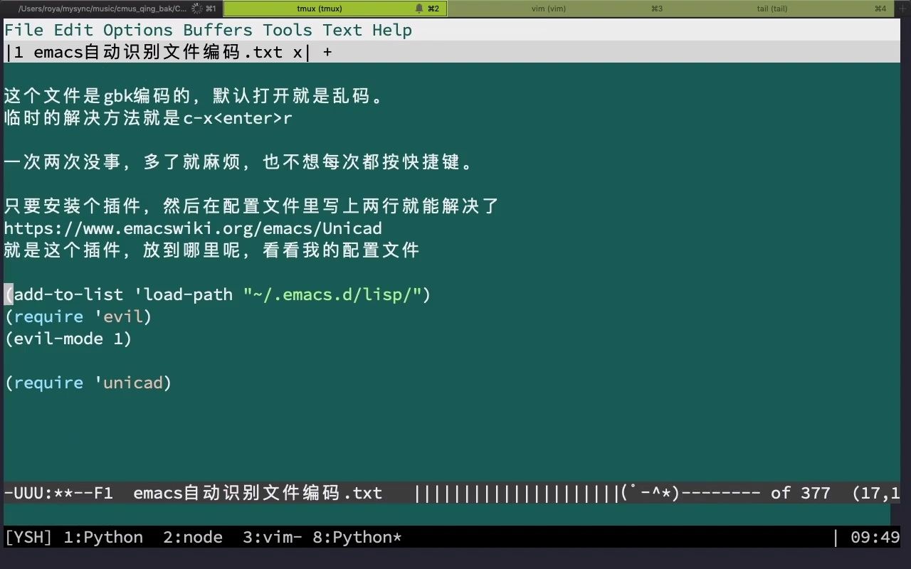 emacs自动识别文件编码