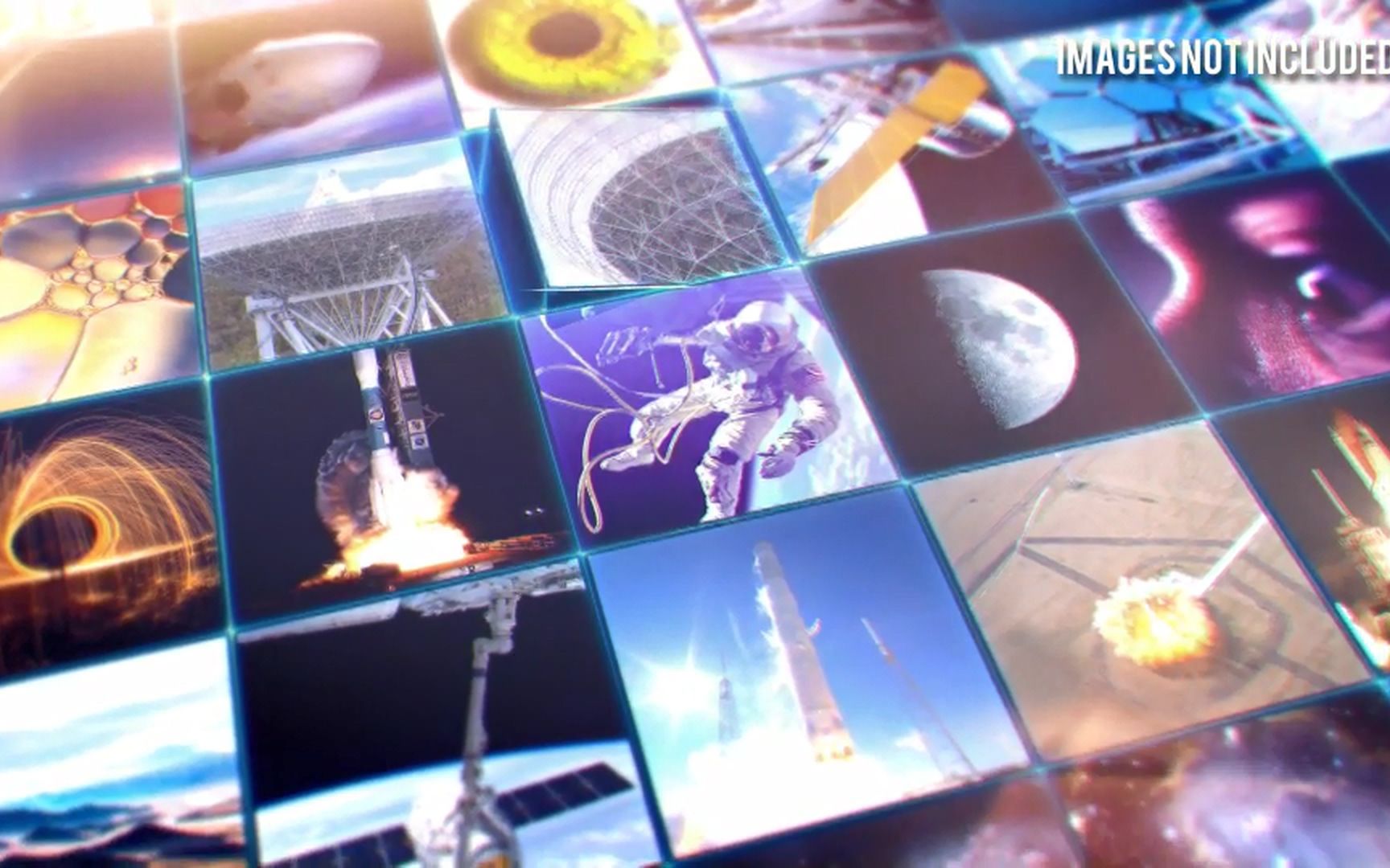 AE模板-3D正方形翻转科技重大事件记录效果的多照片汇聚片头logo...