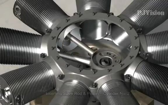 九缸星型活塞航空发动机装配过程动画演示