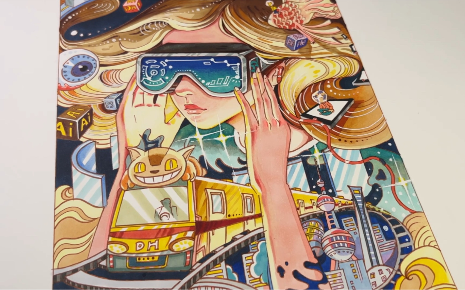 ...城市】科技题材原创马克笔装饰插画海报手绘作品-视觉传达设计手绘