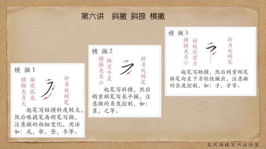 横撇应用 又之子,中段可用钢笔中性笔可学毛笔,高段可学行楷书