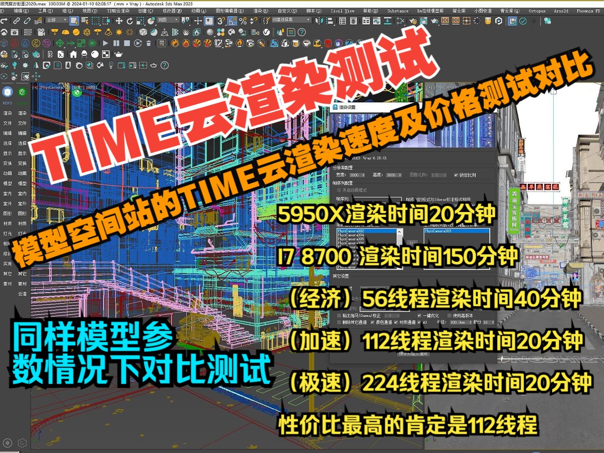模型空间站的TIME云渲染速度及价格测试-224线程最高配置等同于...