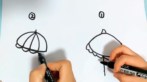 和妹妹比赛画雨伞,遮阳伞简笔画,创意简笔画,亲子画