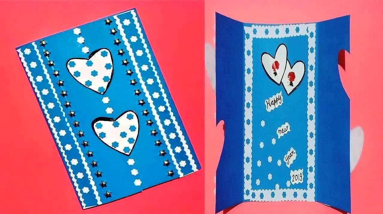 用贴画贴出来的新年贺卡,简单漂亮,亲手制作个性贺卡