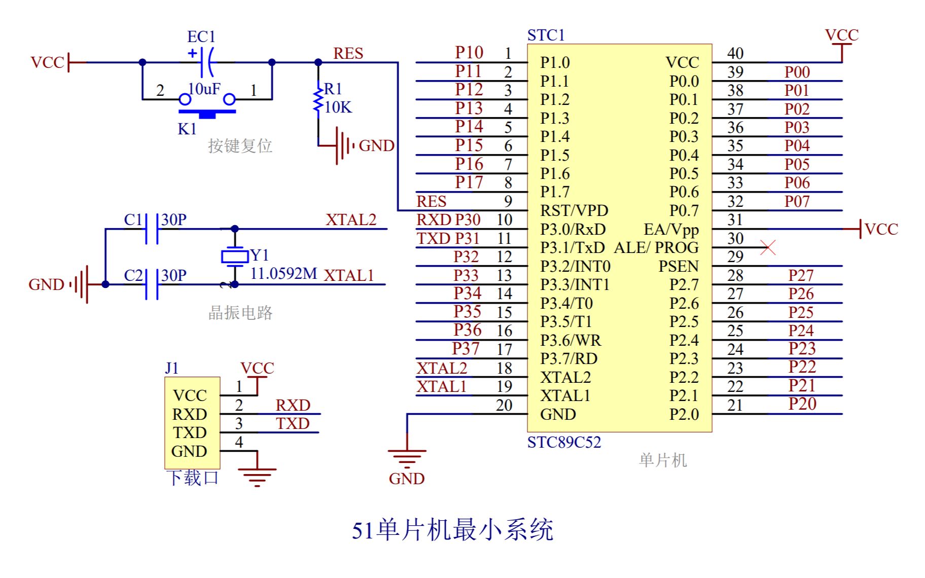 【特纳斯电子】[单片机毕业设计]51单片机最小系统的原理图(资料免费...