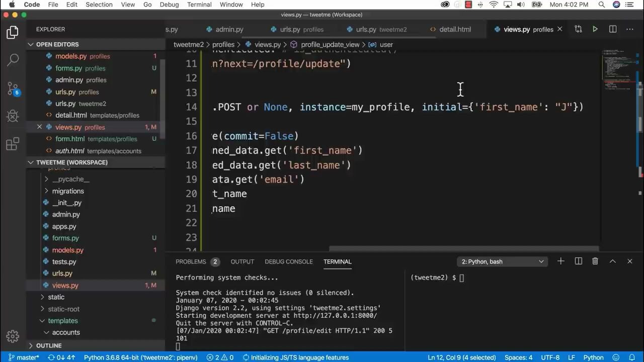 Create a Twitter-like App with Python Django JavaScript and React -- 4