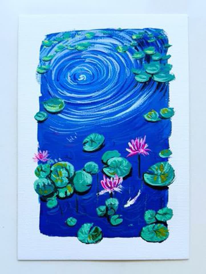 适合零基础画的丙烯画荷塘荷叶~真是简单好看又好学,一起画吧~