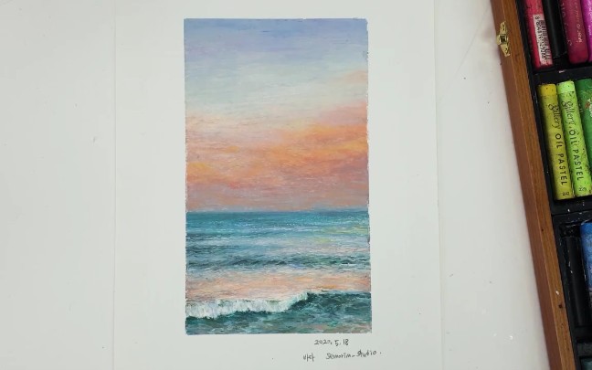〔油画棒/风景画〕清新唯美的写实风油画棒大海风景绘画教程