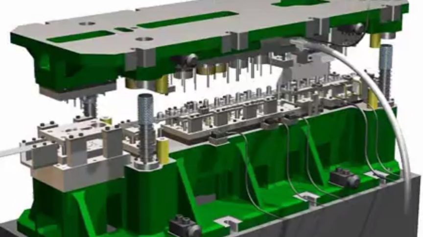 冲压模具(冲模)-精密马达壳拉伸旋切连续模